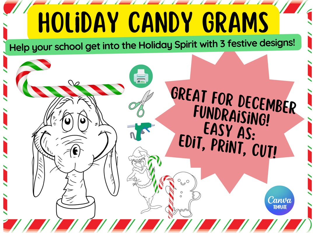 Candy Gram Template - Gingerbread, Grinch, Max, Fundraising Download ...