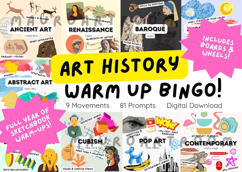 Art History Sketchbook Bingo Warm-up Bundle - Mauroartroom - Etsy
