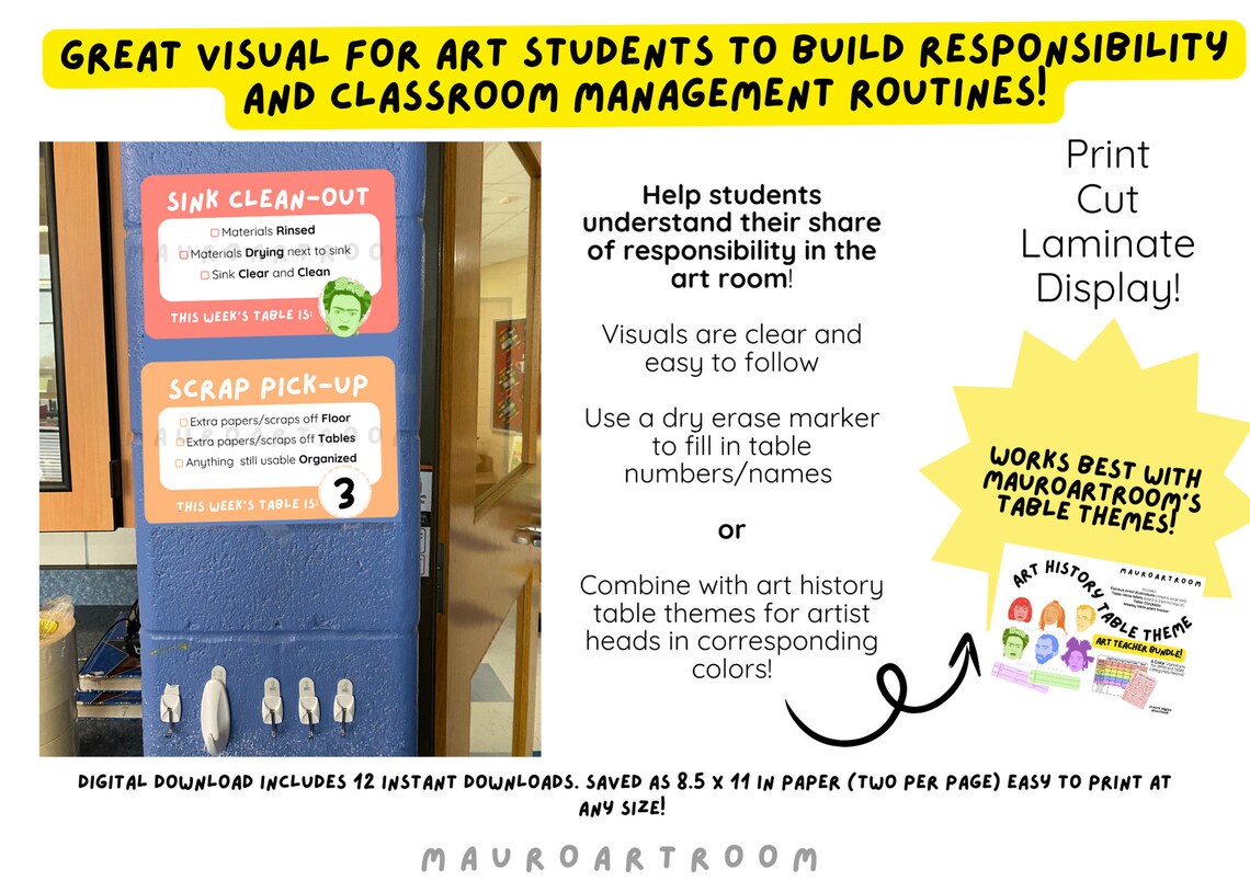 Middle School Art Room Student Jobs - Art Teacher Classroom Management ...