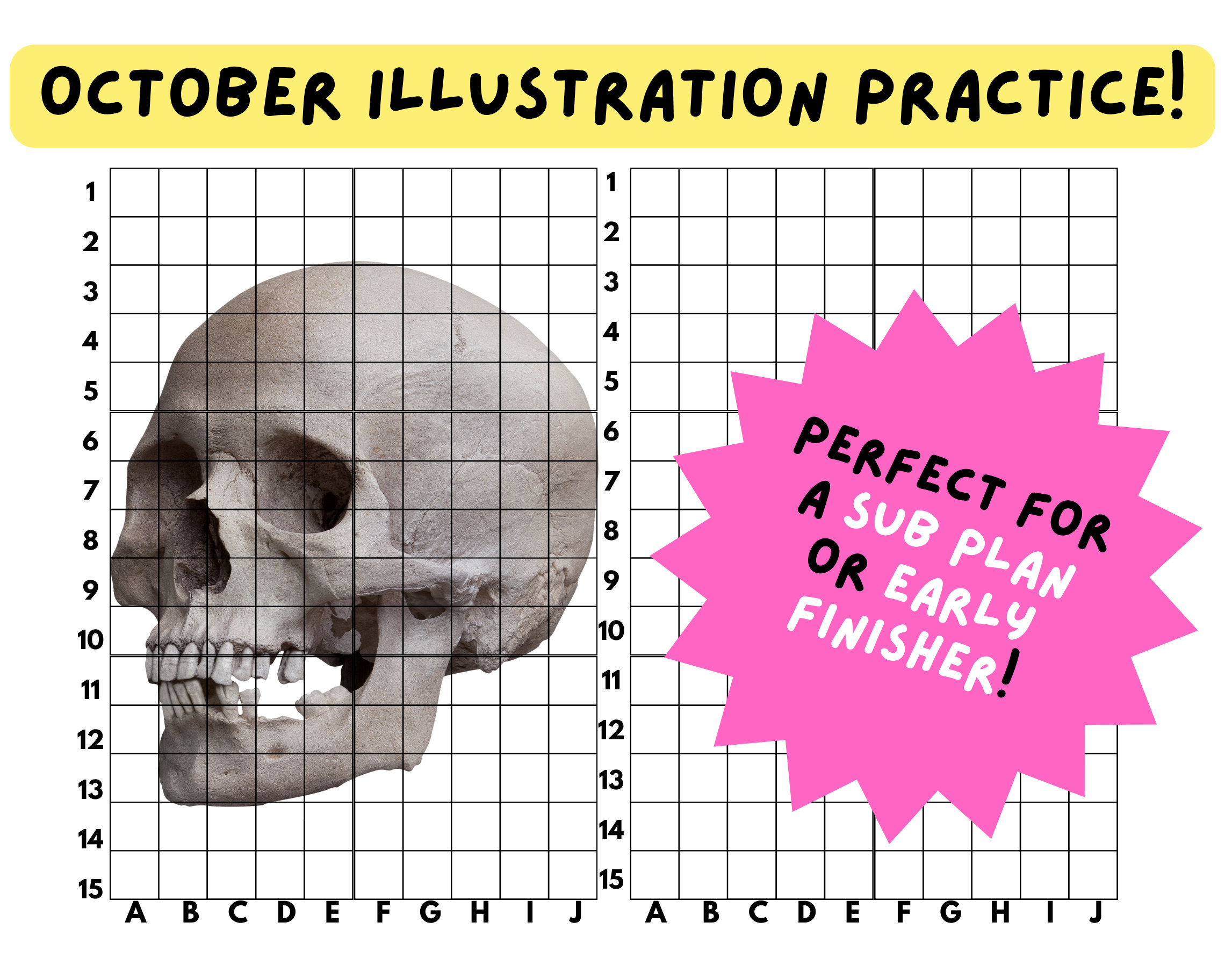 Grid Drawing Skull Illustration SUB Plan/ Early Finisher - Etsy
