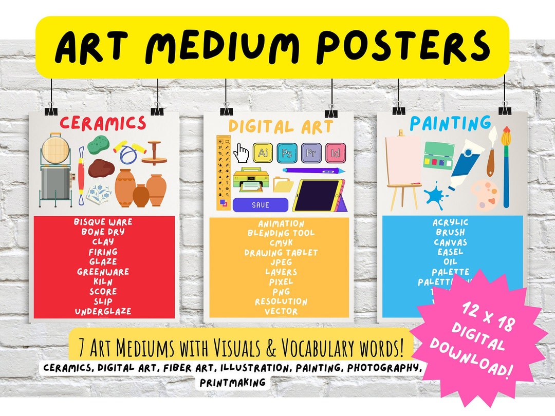 Art Medium Vocabulary Poster Pack - Art Teacher Decor - Etsy