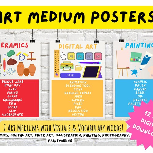 Art Medium Vocabulary Poster Pack Art Teacher Decor - Etsy