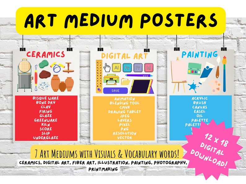 Art Medium Vocabulary Poster Pack Art Teacher Decor - Etsy