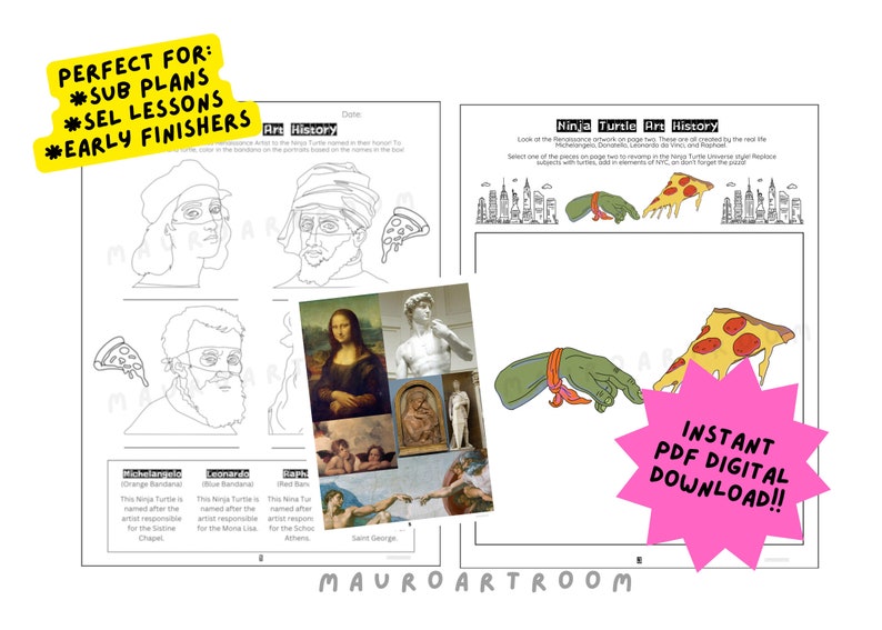 Ninja Turtle Art History - Sub Plan - Mauroartroom - Etsy