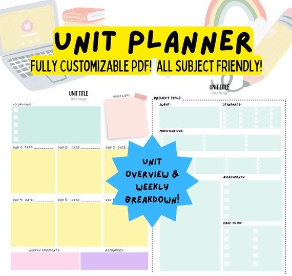 Digital Download Unit Planner art & General Ed Teacher - Etsy