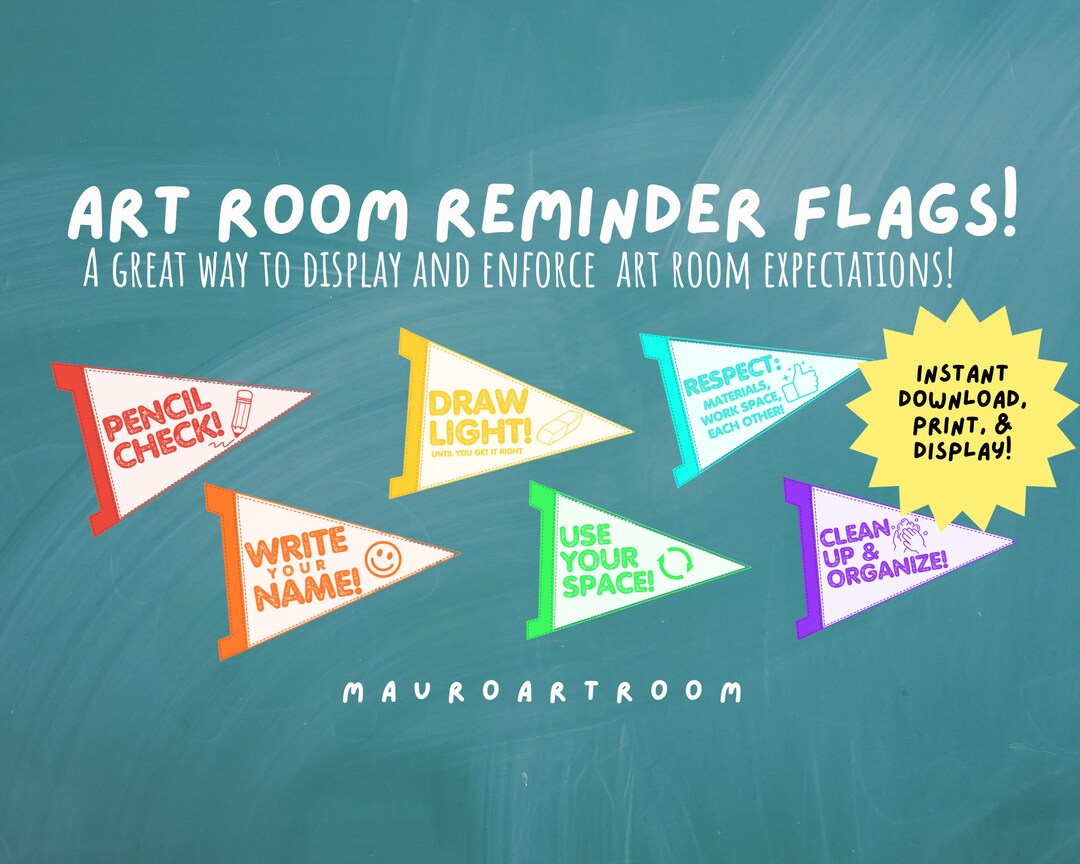 Art Room Reminder Flags - Teacher Decor - Mauroartroom - Etsy