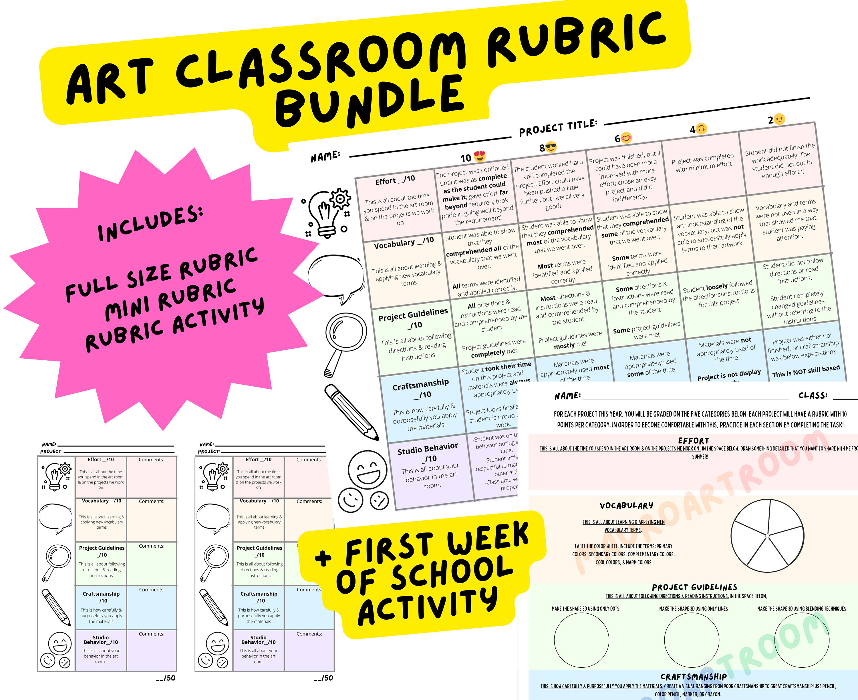Art Classroom Rubric Bundle rubric Mini Rubric & Rubric - Etsy