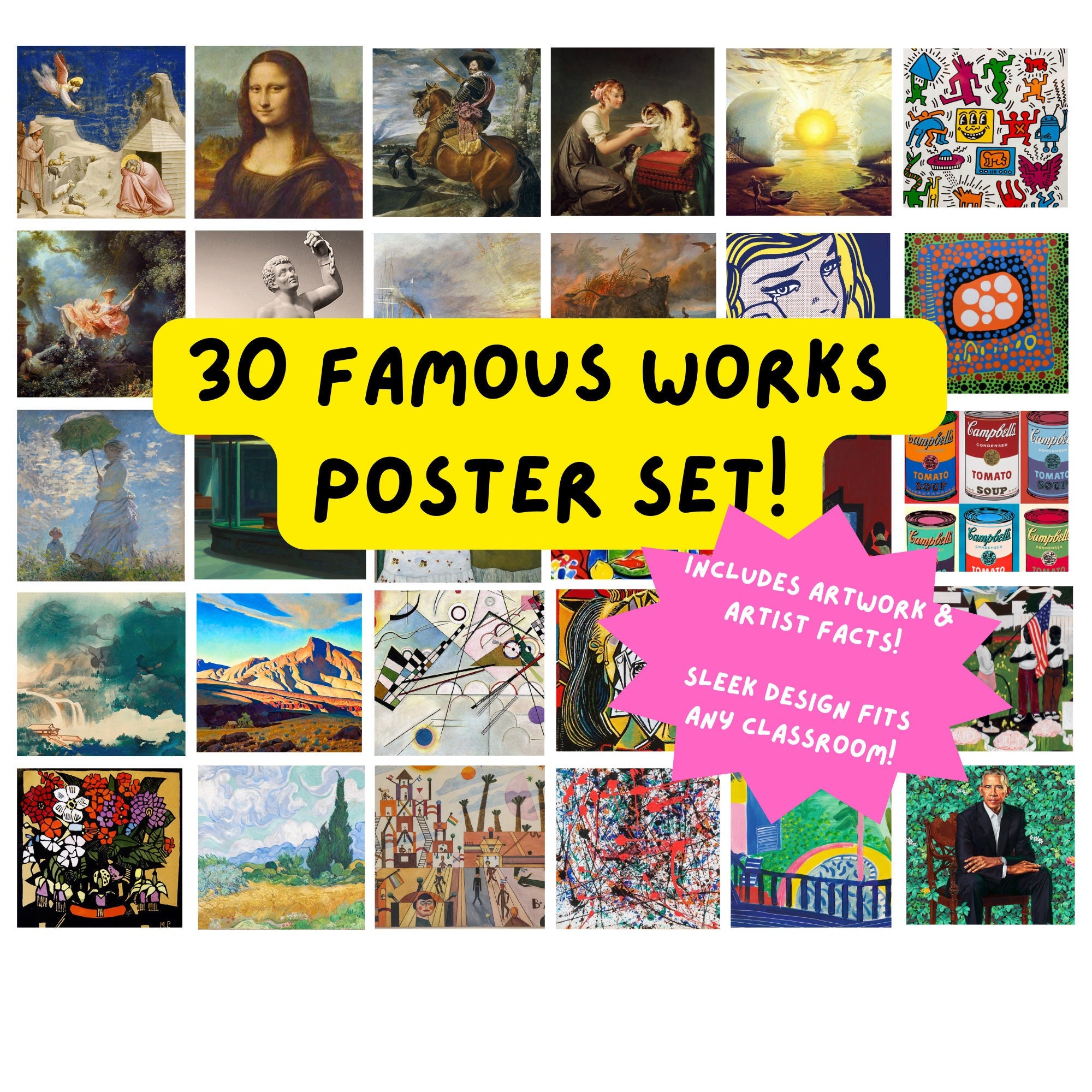 Famous Works Poster Set (30) Art History Design - Art Teacher Resource ...