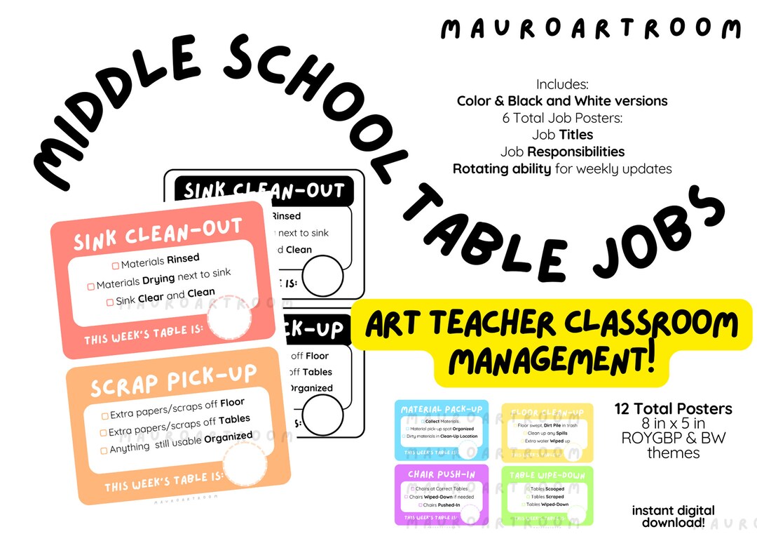 Middle School Art Room Student Jobs - Art Teacher Classroom Management ...