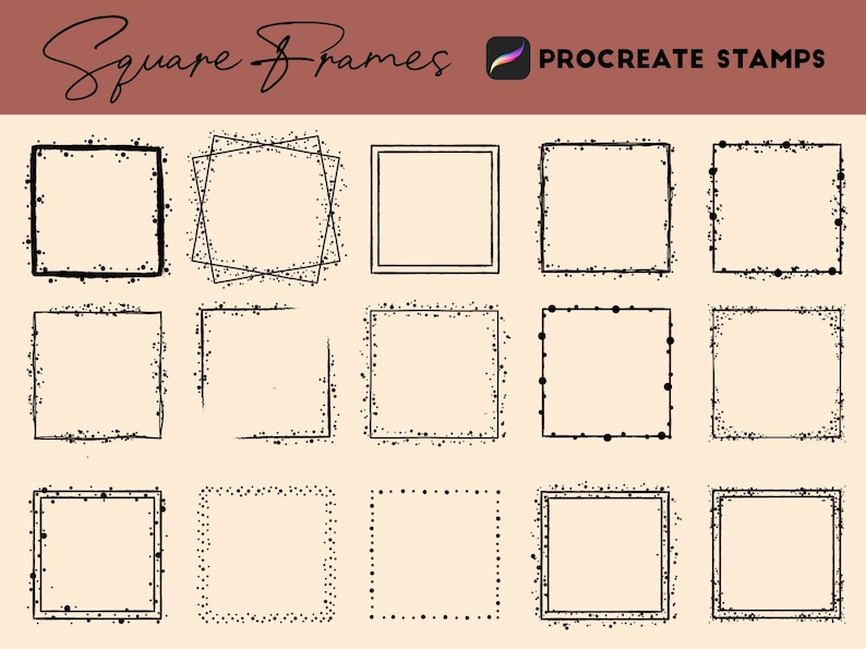 15 Square Frames Procreate Stamps, Square Frames Bundle Stamps, Frames ...