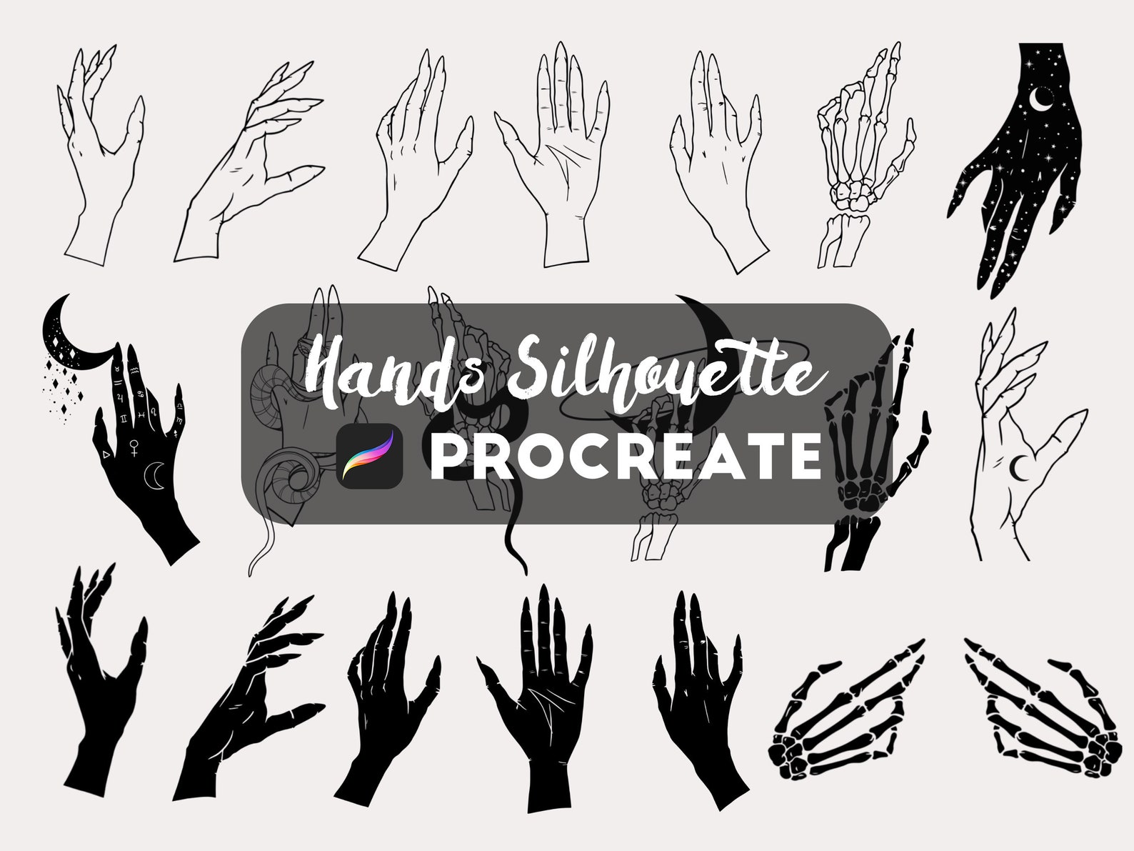 Procreate Hands Silhouette Stamps, Witch Hands Stamps, Procreate ...