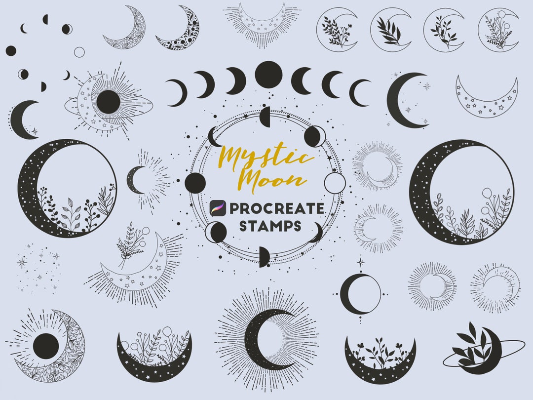 Procreate Mystic Moon Stamps, Mystical Moon Stamps, Procreate Stamp ...