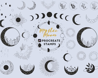 Crescent Moon Stamps for Procreate 30 Tattoo Design Stamp - Etsy