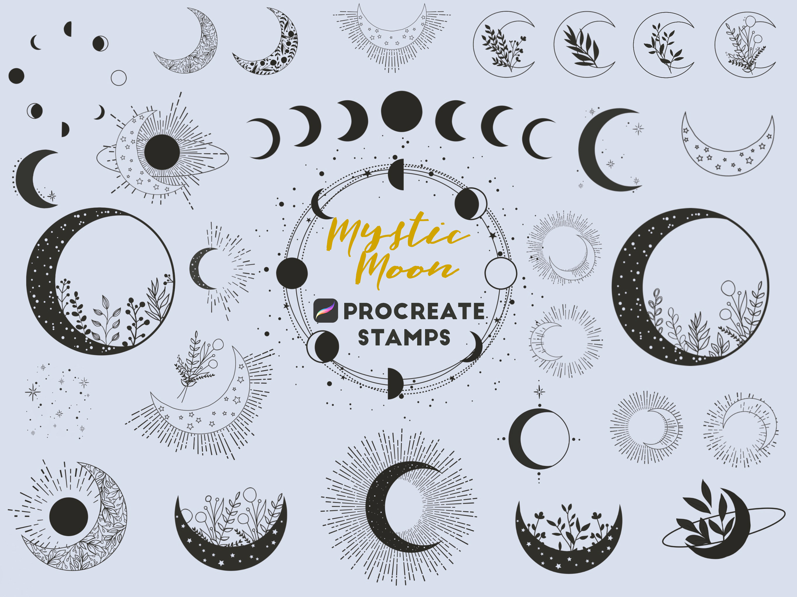 Procreate Mystic Moon Stamps, Mystical Moon Stamps, Procreate Stamp ...