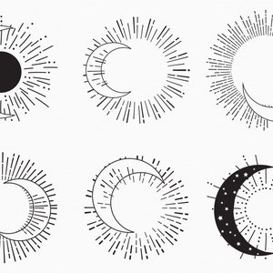 Moon and Sun Clipart Bundle | Moon and Sunburst Svg | Moon Design Svg ...
