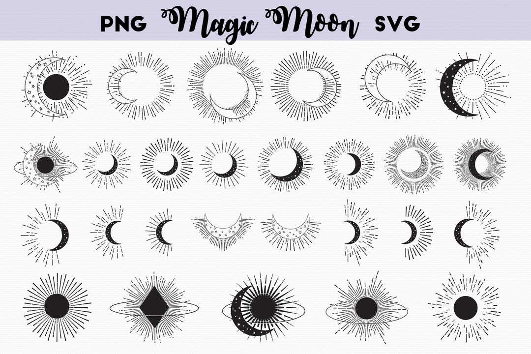 Moon and Sun Clipart Bundle | Moon and Sunburst Svg | Moon Design Svg ...