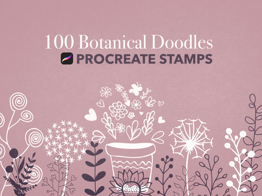 Botanical Doodles Procreate Stamps, 100 Floral Procreate Stamps ...