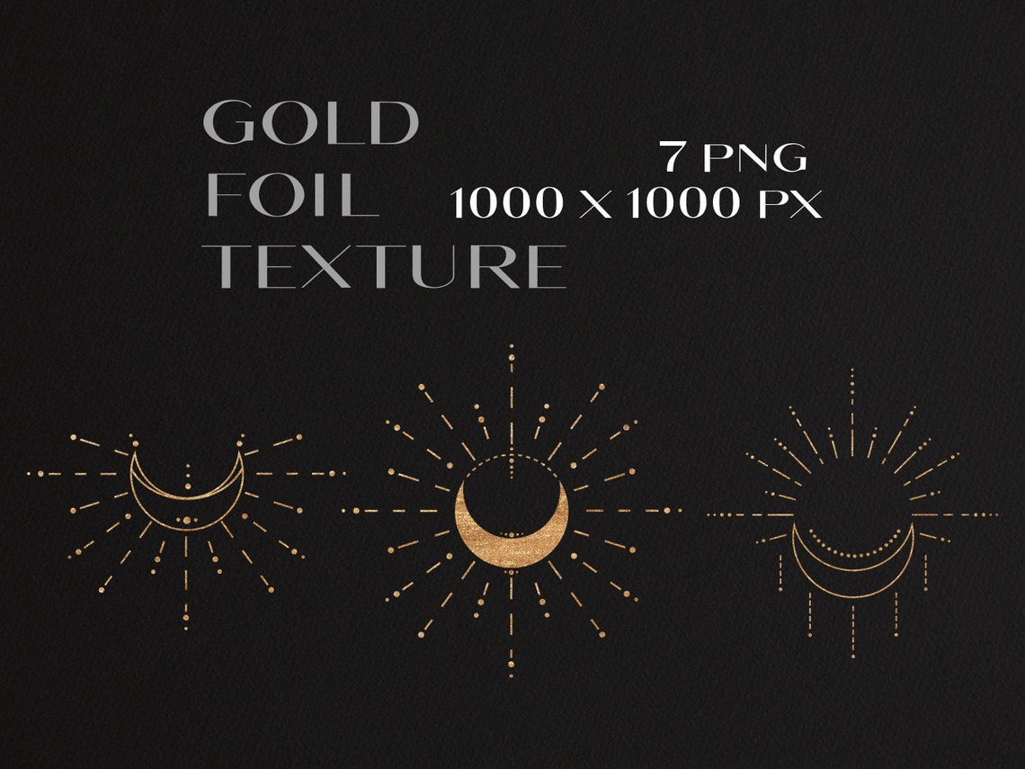 Gold Foil Moon Overlay PNG - Gold Celestial Png | Digital Moon PNG With ...