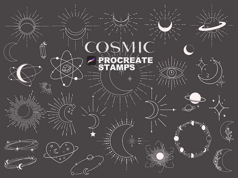 Procreate Cosmic Stamps, Space Graphic Stamps, Mystical Moon Stamps ...