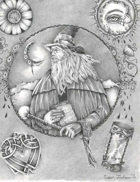 Wizard With Book and Wand-fantasy Original Drawing-graphite | Etsy