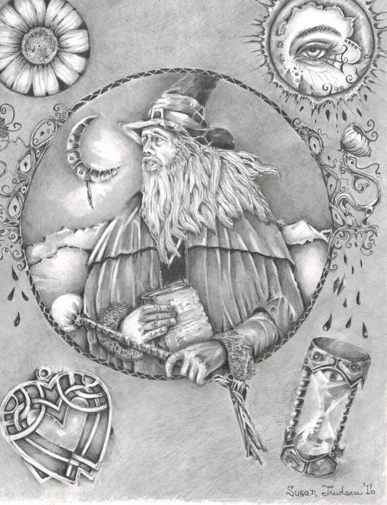 Wizard With Book and Wand-fantasy Original Drawing-graphite | Etsy