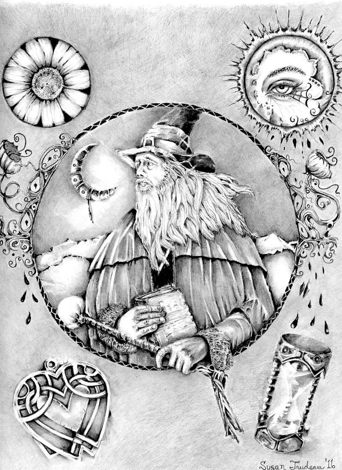 Wizard With Book and Wand-fantasy Original Drawing-graphite Drawings ...