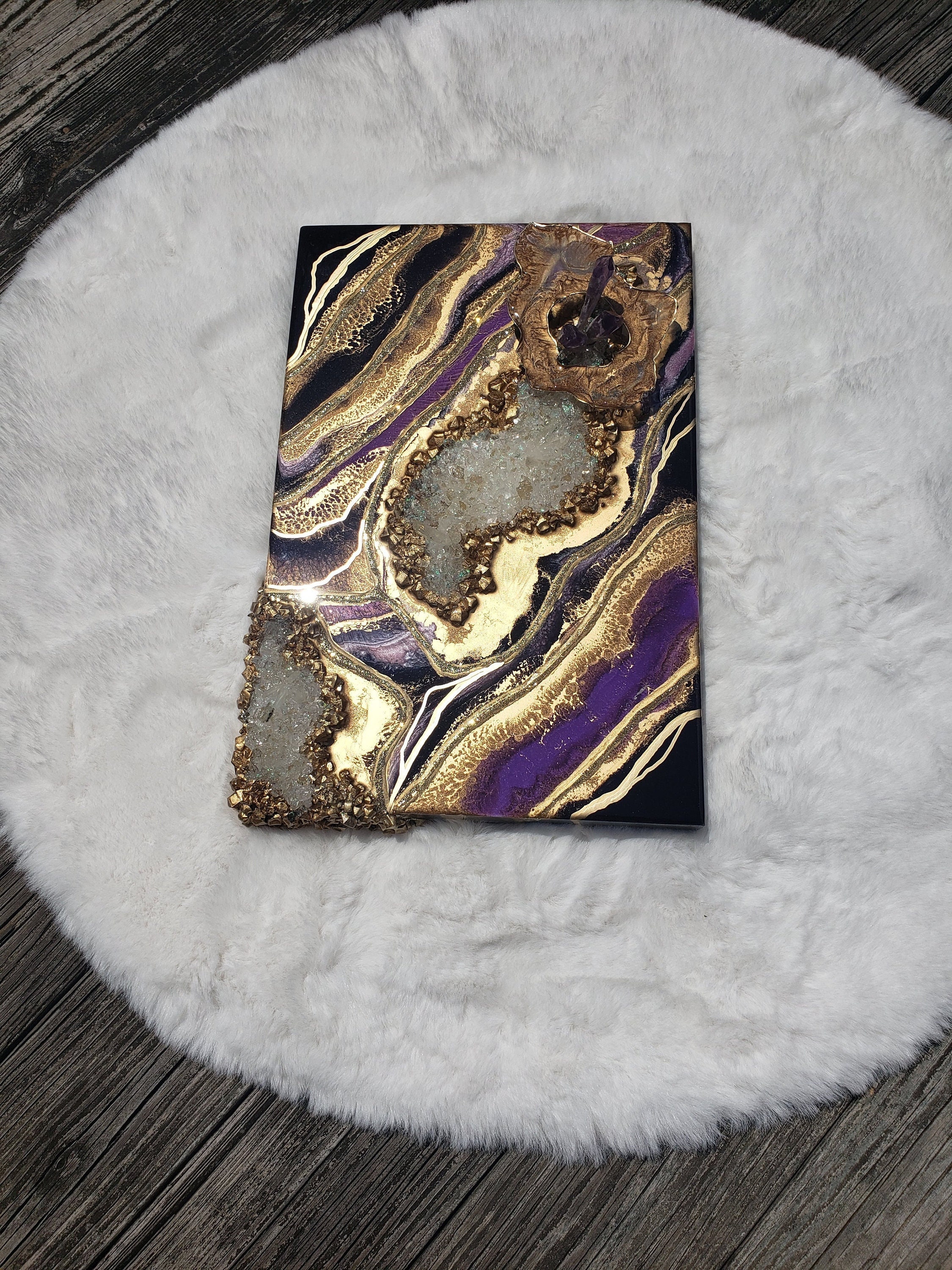 Beautiful Purple & Gold Geode Resin Wall Art - Etsy