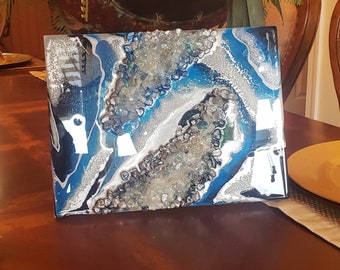 Blue and Silver Resin Geode Art - Etsy
