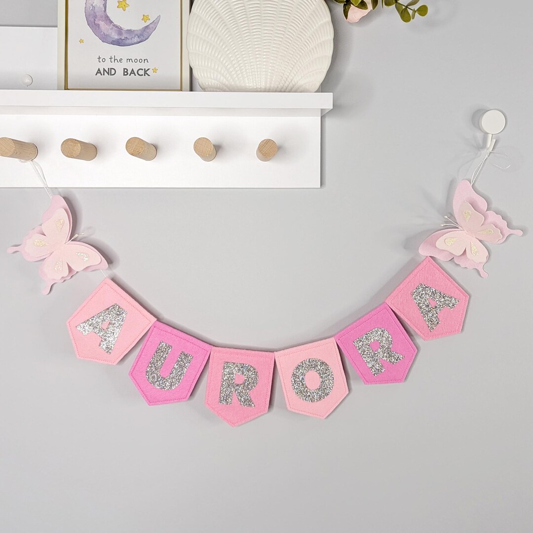 Pink Girl Name Shiny Custom Bunting Princess Glitter Kids Room Decor ...