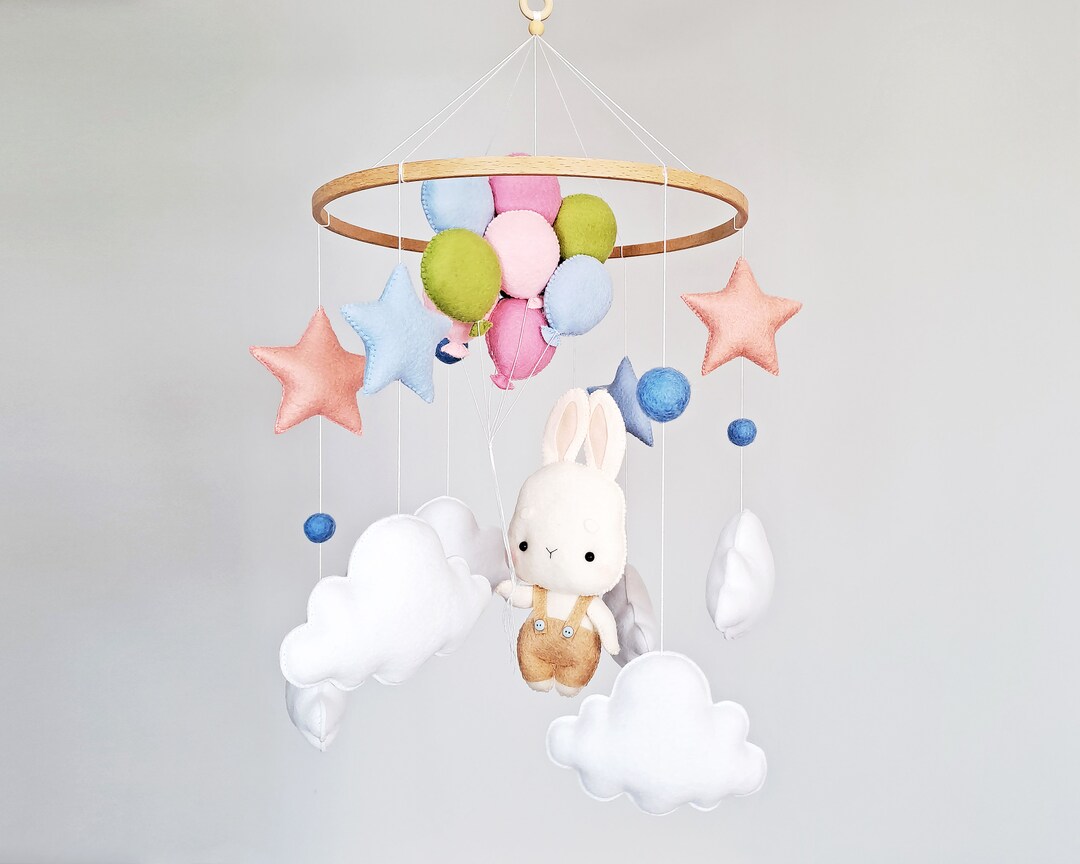 Flying Bunny Mobile Girl Nursery Mobile Bunny Baby Mobile Balloons ...