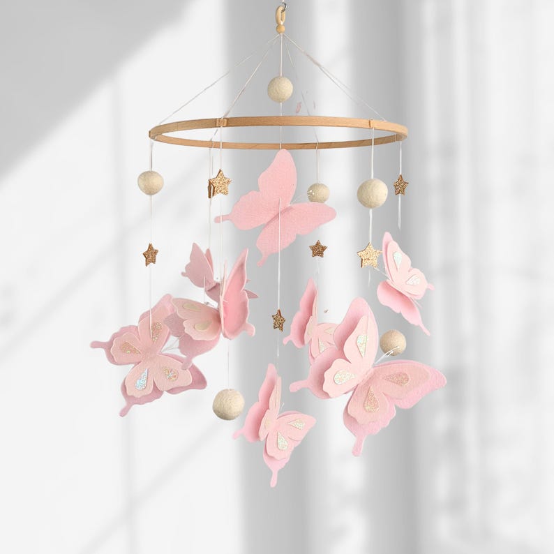 Pink Butterfly Baby Mobile for Girl: Cottage Garden Nursery Decor ...