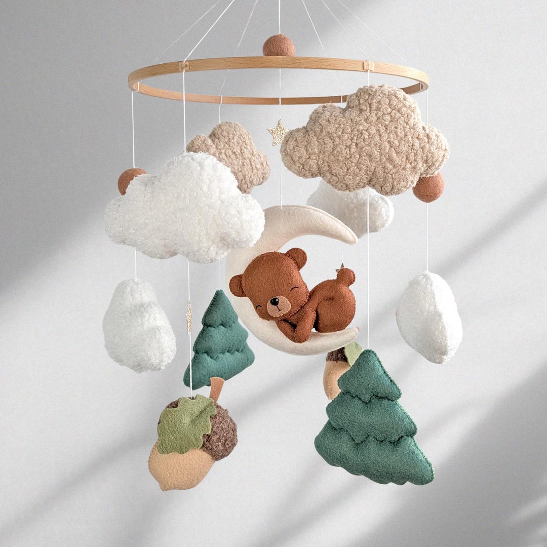 Woodland Baby Mobile Bear & Trees: Forest Nursery Crib Decor, Baby ...