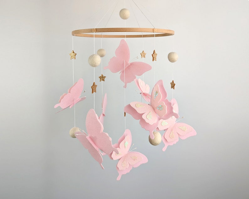 Pink Butterfly Baby Mobile for Girl: Cottage Garden Nursery Decor ...