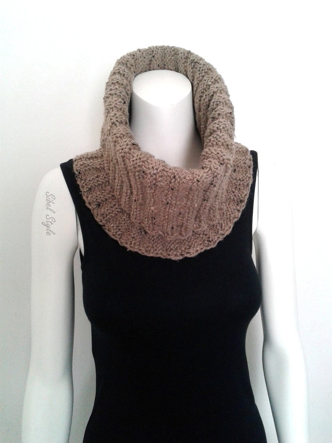 Handmade Knit Wool Blend Tube Scarf in Taupe Brown for Women, Winter ...
