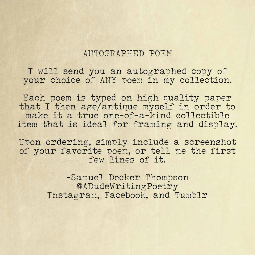 Autographed Poem by Samuel Decker Thompson - Etsy
