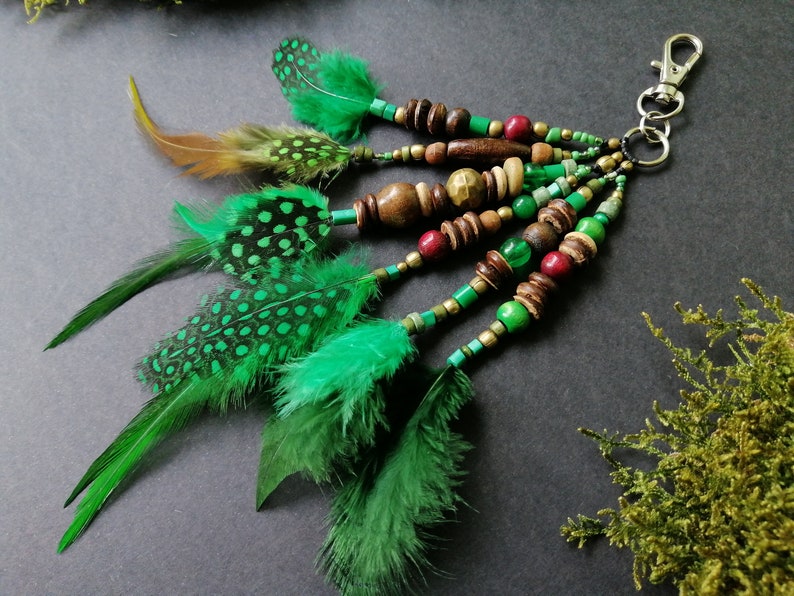 Hippie keychain bag charm feather tassel key ring new car new | Etsy