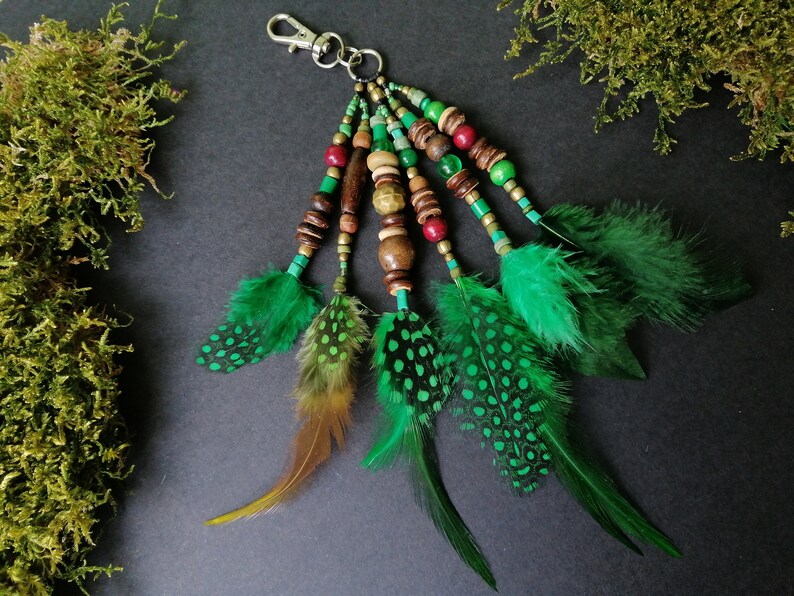 Hippie keychain bag charm feather tassel key ring new car new | Etsy