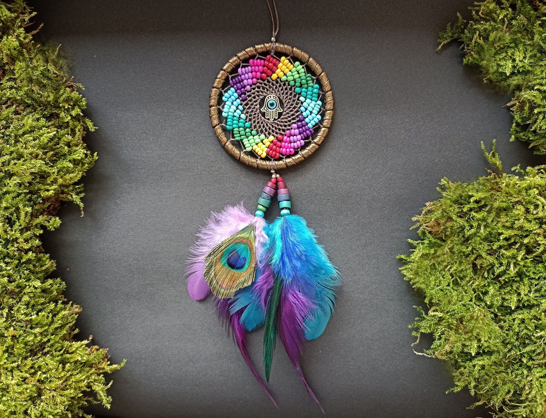 Rainbow Dream Catcher Cars Rear View Mirror Hanging Hamsa Evil Eye ...