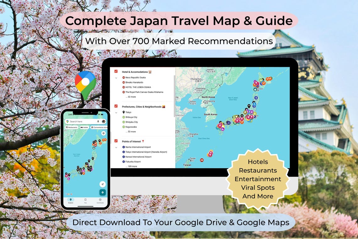 Complete Japan Travel Map & Guide | Google Map | My Maps - Etsy
