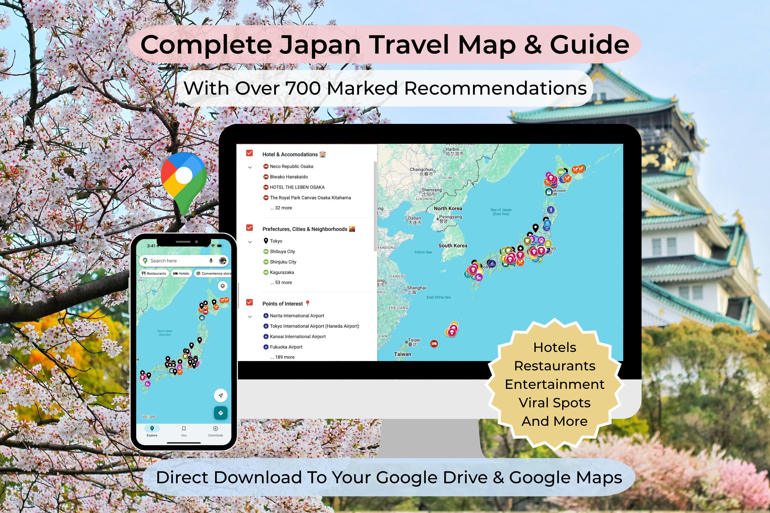 Complete Japan Travel Map & Guide | Google Map | My Maps - Etsy