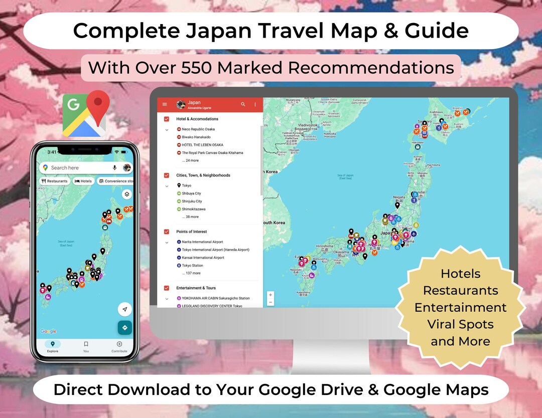 Complete Japan Travel Map & Guide | Google Map | My Maps - Etsy