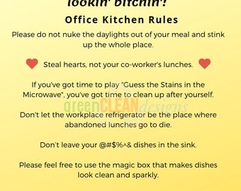 Office Kitchen Signs Downloadable Etiquette Humor 101 Funny Clean-up ...