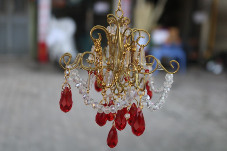 Red Crystal Mini Chandelier: Car Rearview Mirror Ornament - Etsy