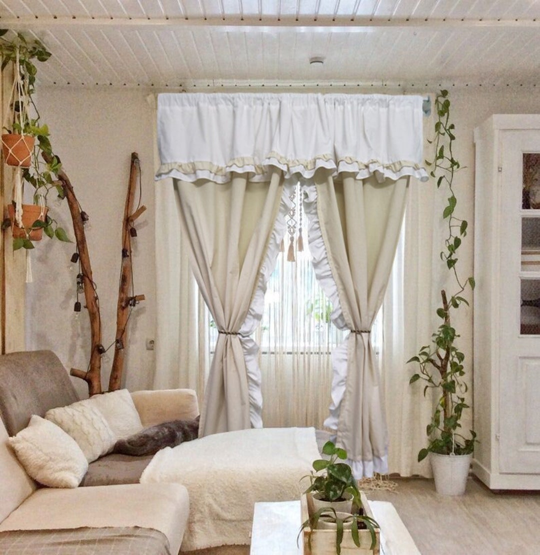 Vintage Burlap Rustic Farmhouse Curtain, Multi-layer Ruffled Curtain ...