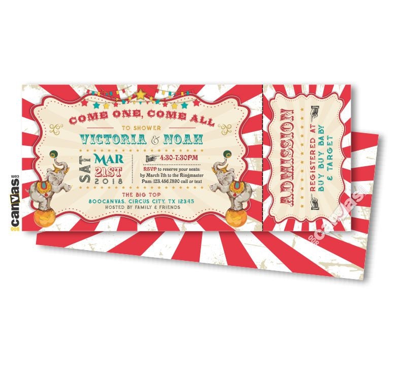 Circus Baby Shower Invitation, Circus Ticket Invitation, Circus ...