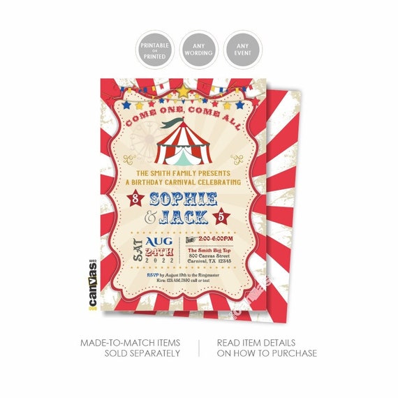 Invitaciones De Cumpleaños Imprimibles De Carnaval En Blanco