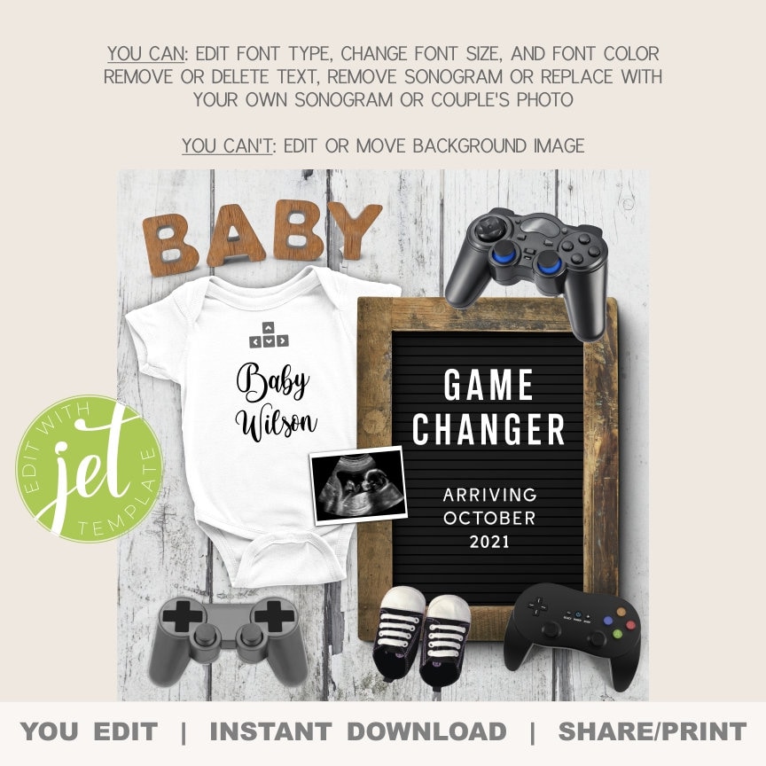 Editable Video Game Funny Pregnancy Reveal Baby Announcement | Etsy