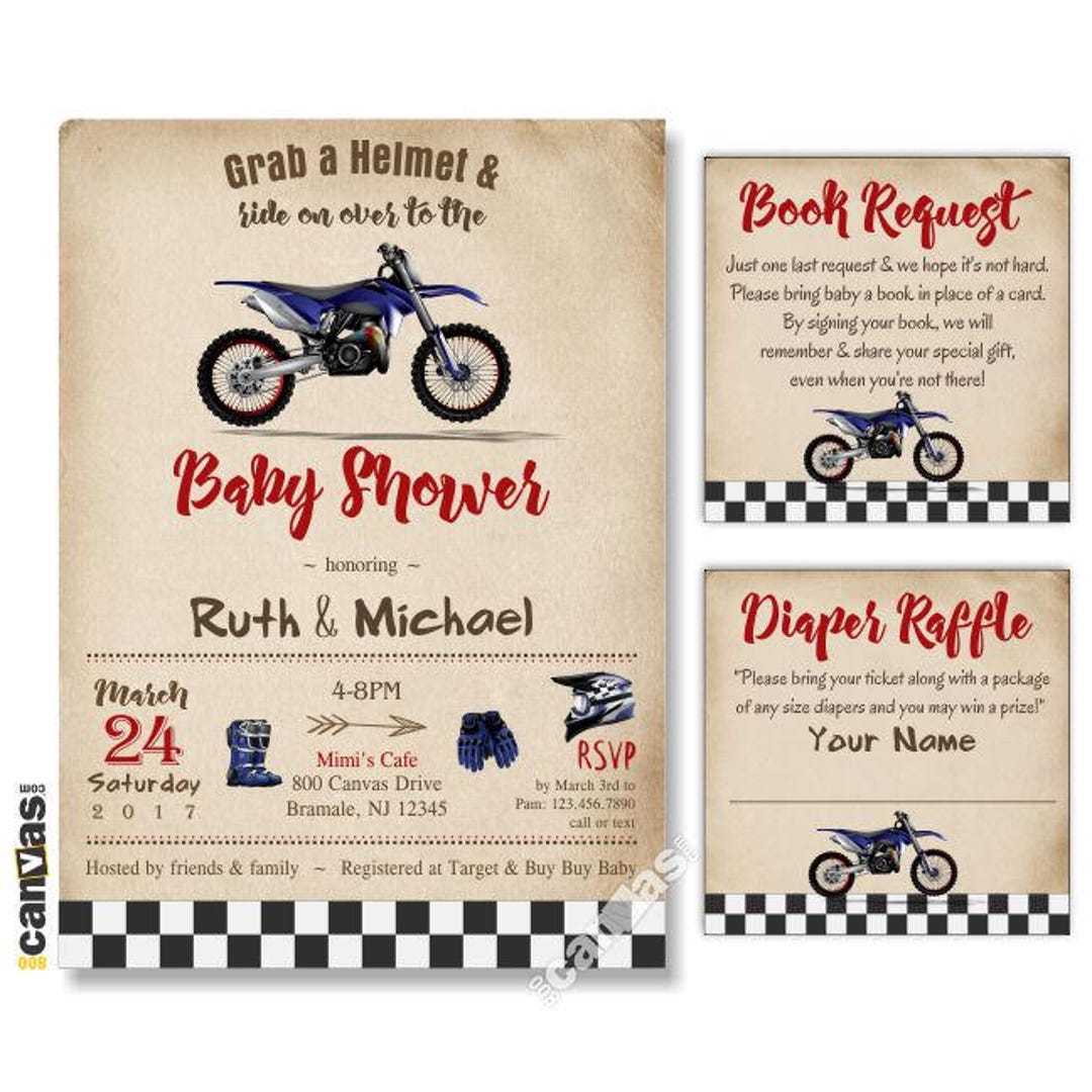 Motocross Baby Shower Invitation, Dirt Bike Baby Shower Invite, Motorcycle Baby Shower ...