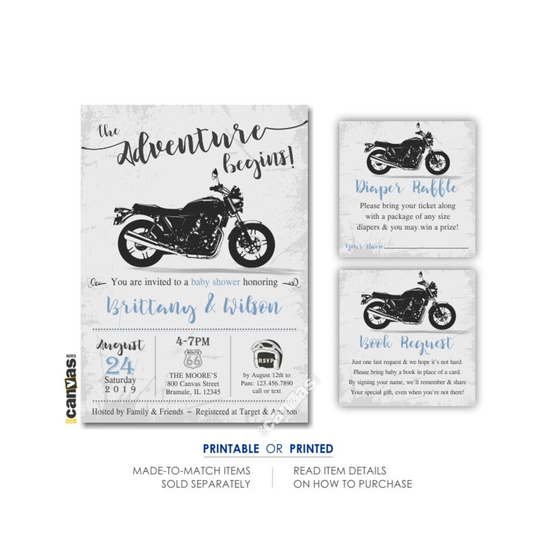 Biker Baby Shower Invitation, Motorcycle Baby Shower Invitation ...