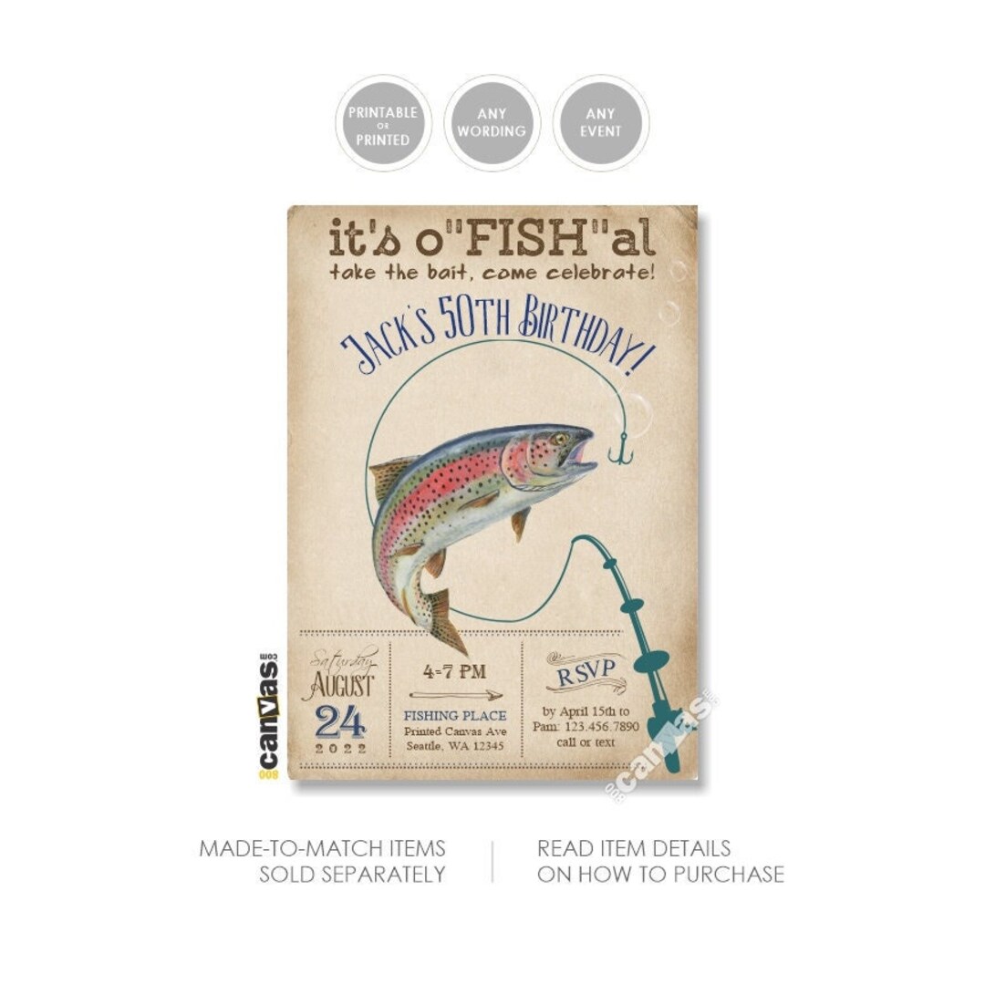 Fishing Invitation, Rainbow Trout Fish Invites, Male Fishing Themed ...